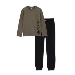 WE Fashion Pyjama Jungen Größe 122/128 oliv / schwarz