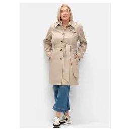 Trenchcoat sheego, Damen, Gr. 40, beige (softtaupe), 64% Baumwolle, 36% Polyester, unifarben, unifarben mit Farbeinsatz, unifarben mit Farbeins&auml;tzen, M&auml;ntel