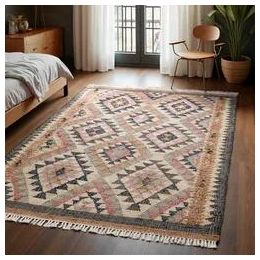 Teppich ELLE DECORATION "Kelim Parsa", creme multifarben, B:120cm H:3mm L:170cm, Baumwolle, Jute, Teppiche, Teppich, Jute, Baumwolle, Natur, Handgewebt, Kelim, orientalisch, Boho