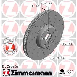 Zimmermann Bremsscheibe vorne links Gelocht 374mm f&uuml;r BMW 34116875283 34106880077 150.2954.52