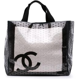 Chanel Shopper - CC Quilted Cotton and PVC Punching Tote - Gr. unisize - in Wei&szlig; - f&uuml;r Damen