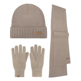 Normani Merinowolle Winterset Mütze, Schal und Handschuhe in Beige | Gr.: onesize
