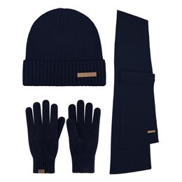 Normani Merinowolle Winterset Mütze, Schal und Handschuhe in Navy | Gr.: onesize