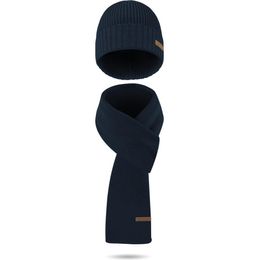 Normani Winterset aus Merinowolle Schal und Mütze glatt Yuma in Navy | Gr.: onesize