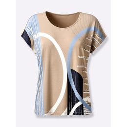 CR&Eacute;ATION L creation L Rundhalsshirt in beige-bleu-bedruckt | Gr.: 38