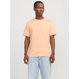 Jack & Jones Rundhalsshirt JACK & JONES "JJEORGANIC BASIC TEE SS O-NECK NOOS", Herren, Gr. S, orange (peach parfait), Single Jersey, Obermaterial: 100% Baumwolle, unifarben, regular fit taillenbedeckt, Rundhals, Shirts, mit Rundhalsausschnitt