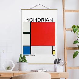 Stoffbild mit Posterleisten Piet Mondrian - Red Blue Yellow