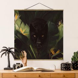 Bilderwelten Stoffbild mit Posterleisten Panther im Dschungel