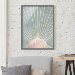 Bild mit Rahmen Abstrakter Sonnenaufgang Rose und Mint