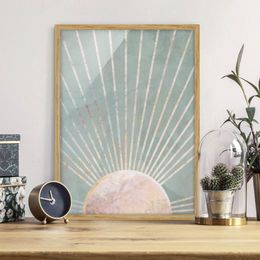 Bild mit Rahmen Abstrakter Sonnenaufgang Rose und Mint