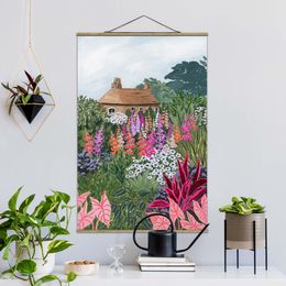 Stoffbild mit Posterleisten Cottage mit wildem Garten