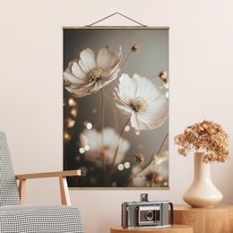 Stoffbild mit Posterleisten Blumen mit Bokeh