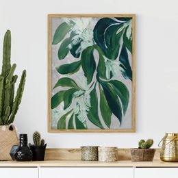 Bilderwelten Bild mit Rahmen Bl&auml;tter und Bl&uuml;ten in Gouache