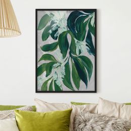 Bilderwelten Bild mit Rahmen Bl&auml;tter und Bl&uuml;ten in Gouache