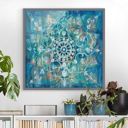 Bild mit Rahmen Blaues handgemaltes Mandala