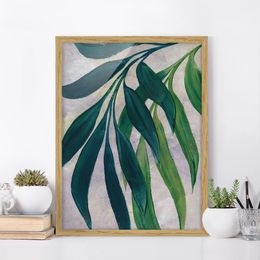 Bild mit Rahmen Bl&auml;tter in Gouache