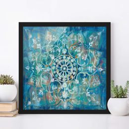 Bilderwelten Bild mit Rahmen Blaues handgemaltes Mandala