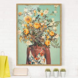 Bild mit Rahmen Blumen Portr&auml;t - Gelbe Rosen