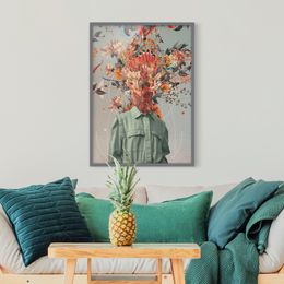 Bild mit Rahmen Blumen Portr&auml;t - Bl&uuml;ten in Orange