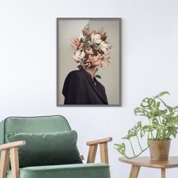 Bild mit Rahmen Blumen Portr&auml;t - Beige Magnolien