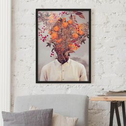 Bilderwelten Bild mit Rahmen Blumen Portr&auml;t - Orange Rosen mit Bergen
