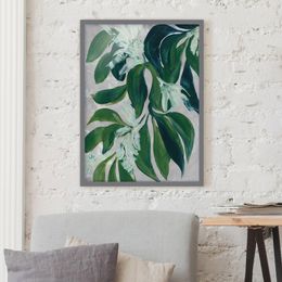 Bilderwelten Bild mit Rahmen Bl&auml;tter und Bl&uuml;ten in Gouache
