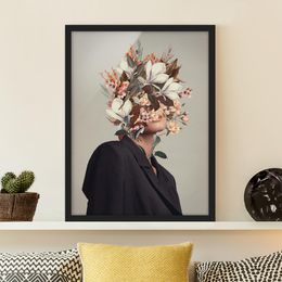 Bilderwelten Bild mit Rahmen Blumen Portr&auml;t - Beige Magnolien
