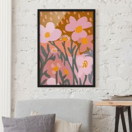 Bilderwelten Bild mit Rahmen Blumenwiese in warmen Farben