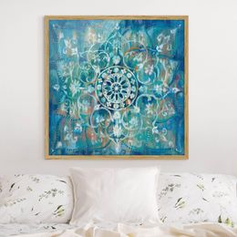 Bilderwelten Bild mit Rahmen Blaues handgemaltes Mandala