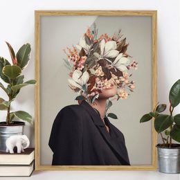 Bild mit Rahmen Blumen Portr&auml;t - Beige Magnolien