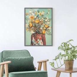 Bild mit Rahmen Blumen Portr&auml;t - Gelbe Rosen