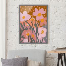 Bild mit Rahmen Blumenwiese in warmen Farben