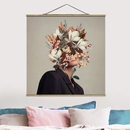 Bilderwelten Stoffbild mit Posterleisten Blumen Porträt - Beige Magnolien