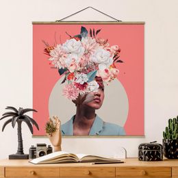 Bilderwelten Stoffbild mit Posterleisten Blumen Porträt - Rosa Dahlien mit Pink