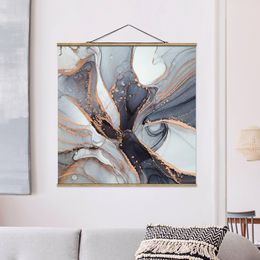 Bilderwelten Stoffbild mit Posterleisten Ink Art in Kupfer und Blau