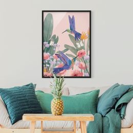 Bilderwelten Bild mit Rahmen Kolibris und rosa Bl&uuml;ten