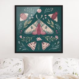 Bilderwelten Bild mit Rahmen Motten mit Blumen