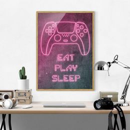 Bilderwelten Bild mit Rahmen Neon Kontroller mit Spruch