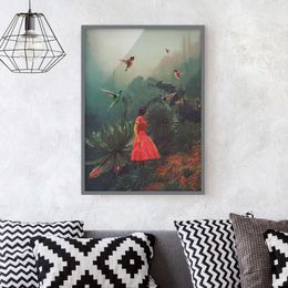 Bild mit Rahmen M&auml;dchen mit riesigen V&ouml;geln