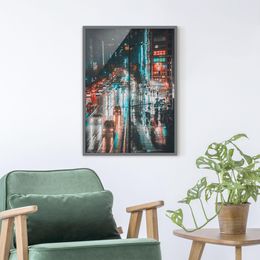 Bild mit Rahmen Regen in der leuchtenden Stadt