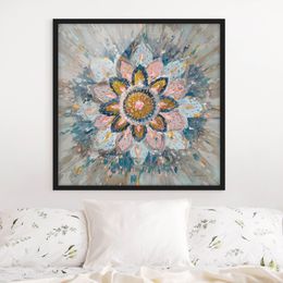 Bilderwelten Bild mit Rahmen Farbenfrohes Mandala in Acryl