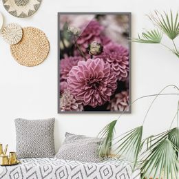 Bild mit Rahmen Dahlienbouquet Nahaufnahme