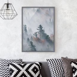Bild mit Rahmen Herbstlicher Nebelwald