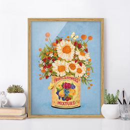 Bild mit Rahmen Flowers in a can - Strawberries and Daisies