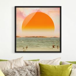 Bilderwelten Bild mit Rahmen Retro Sonnenuntergang am Meer