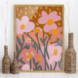 Bild mit Rahmen Blumenwiese in warmen Farben