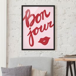 Bilderwelten Bild mit Rahmen Schriftzug Bonjour