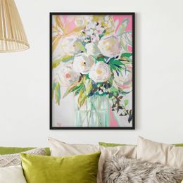 Bilderwelten Bild mit Rahmen Strau&szlig; mit wei&szlig;en Bl&uuml;ten