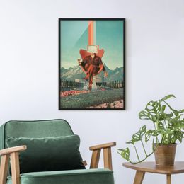 Bilderwelten Bild mit Rahmen Vintage Fernseher mit Bierglas