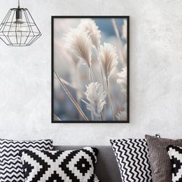 Bilderwelten Bild mit Rahmen Winterliches Gr&auml;ser Close-Up